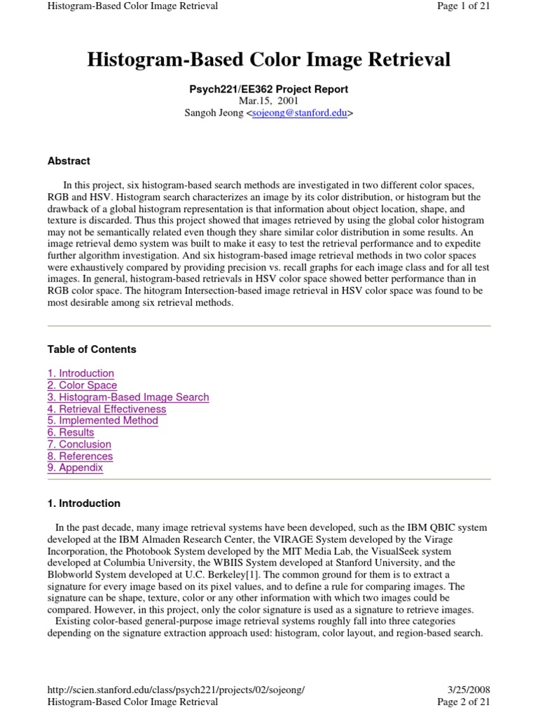 Histogram-Based Color Image Retrieval | PDF | Rgb Color Model | Information Retrieval