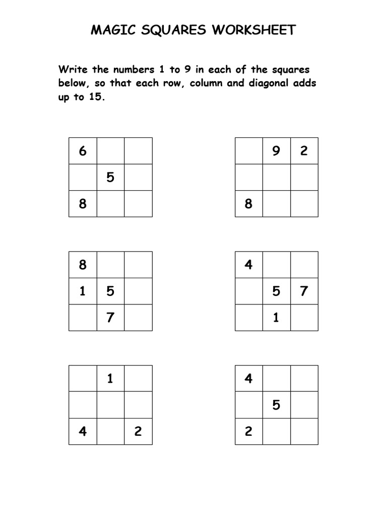 Magic Squares Worksheet | PDF | Linear Algebra | Algebra