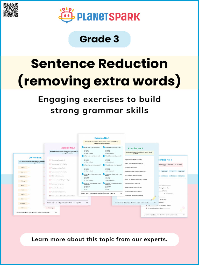 Class 3 Grammar Worksheet on Reducing Sentences 1 a865bcc96b | PDF