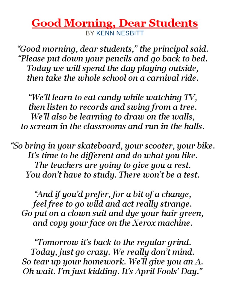 Good Morning, Dear Students: Kenn Nesbitt | PDF