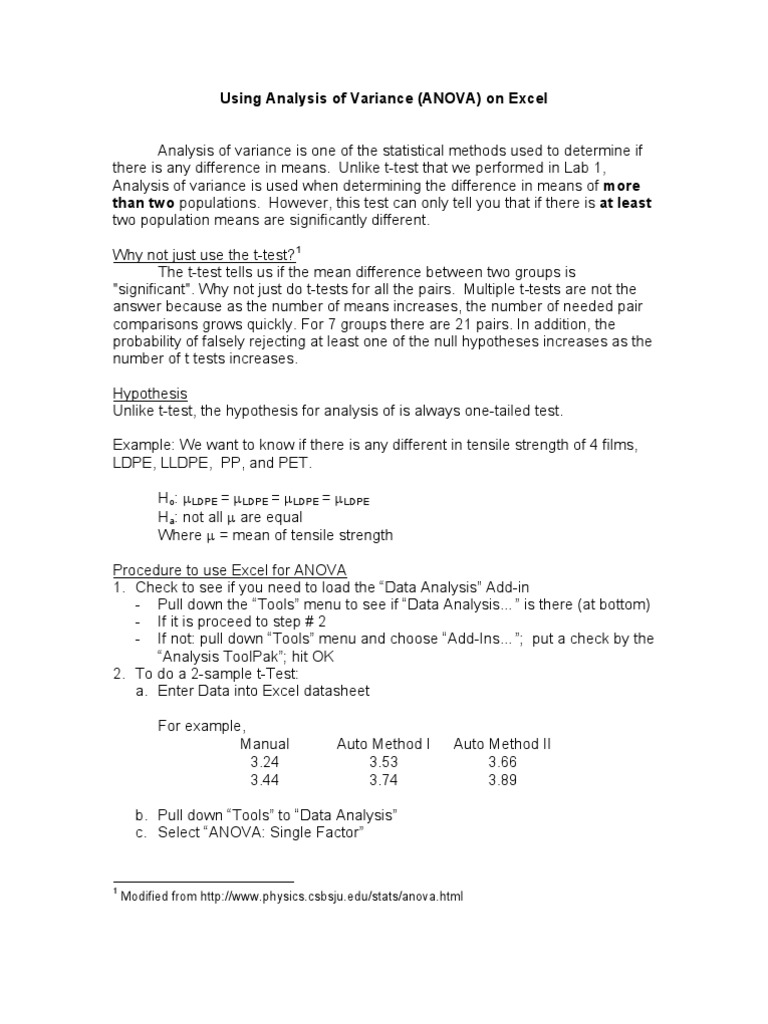 Lab 2 ANOVA | PDF