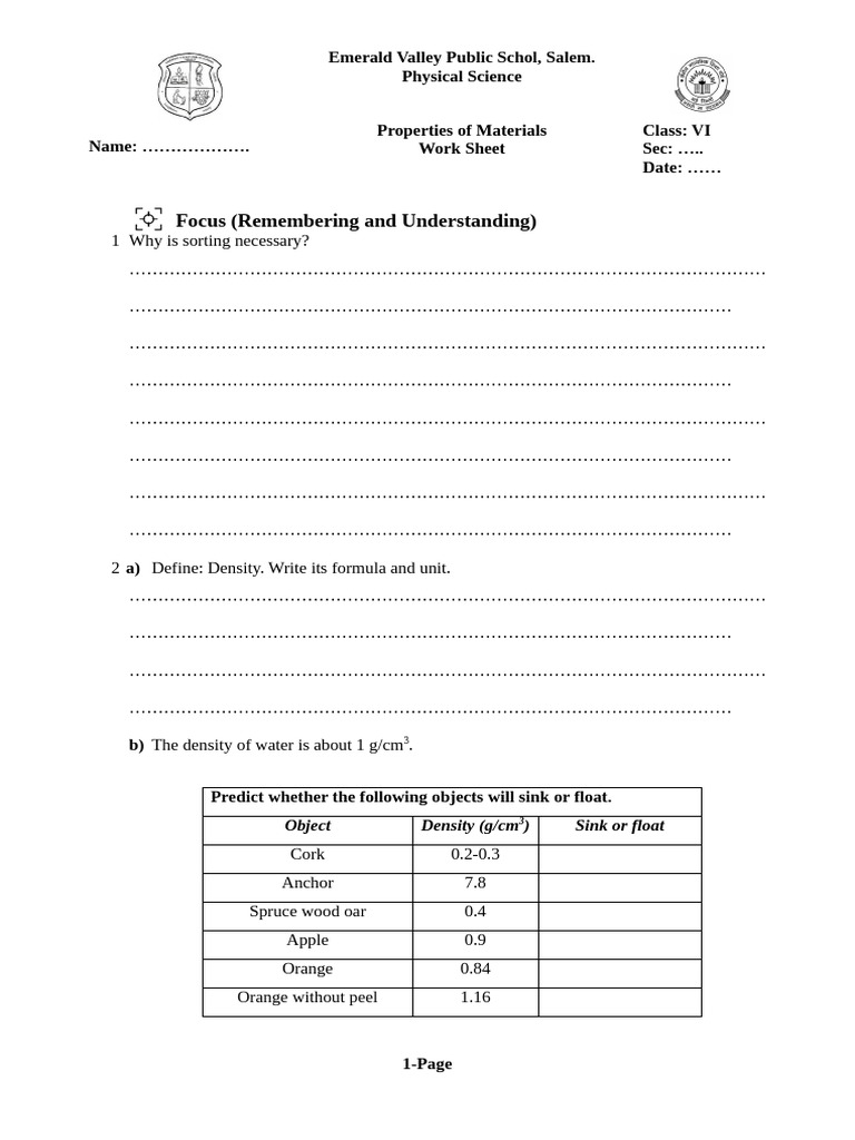 Grade 6 Properties of Materials | PDF | Oil | Water