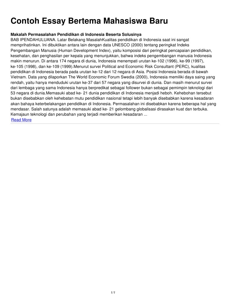 Contoh Essay Bertema Mahasiswa Baru | PDF
