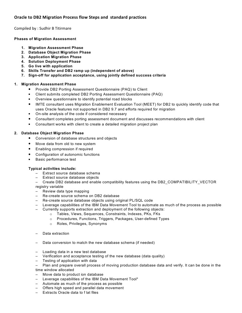 Oracle To DB2 Migration Process Flow Steps and Standard Practices | PDF | Databases ...