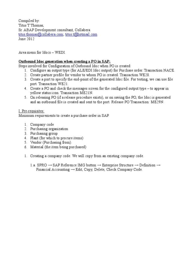 SAP Standard Outbound IDoc - PO Creation | PDF | Valuation (Finance ...