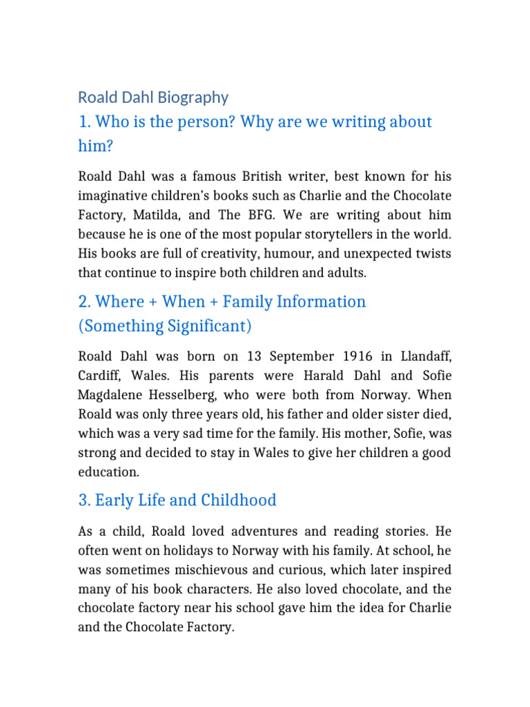 Roald Dahl Biography | PDF