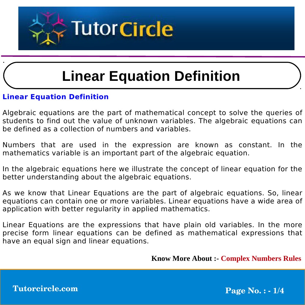 Linear Equation Definition | PDF | Variable (Mathematics) | Equations