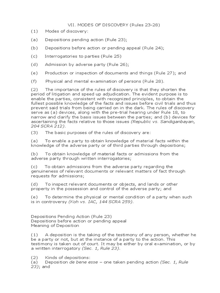Modes of Discovery | PDF | Deposition (Law) | Discovery (Law)