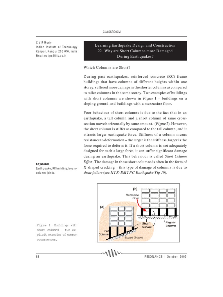 CVR Murthy Notes On Short Columns | PDF | Column | Civil Engineering