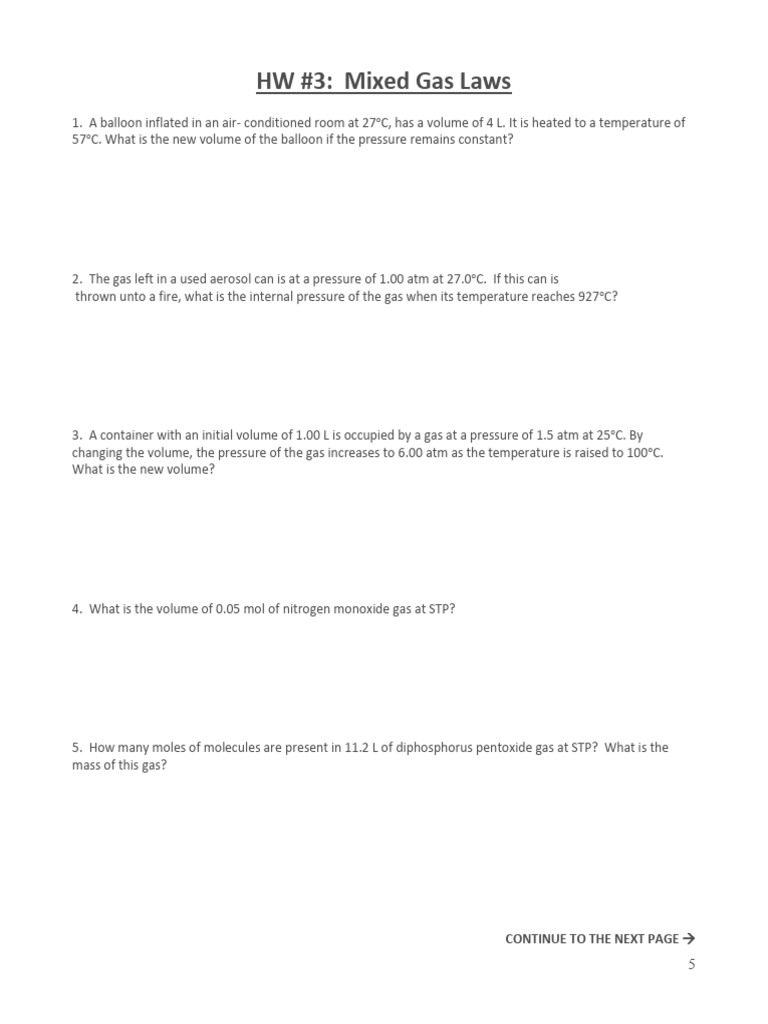 Gas Laws Practice Mixed Practice Homework | PDF