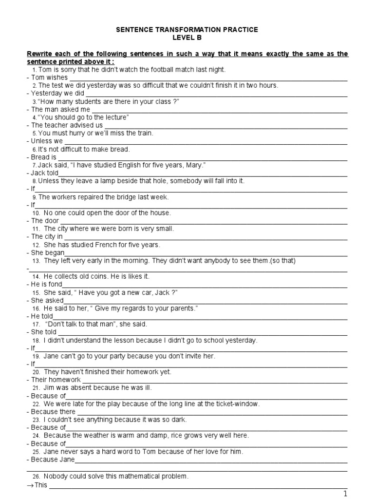 Sentence Transformation Exercises B | PDF