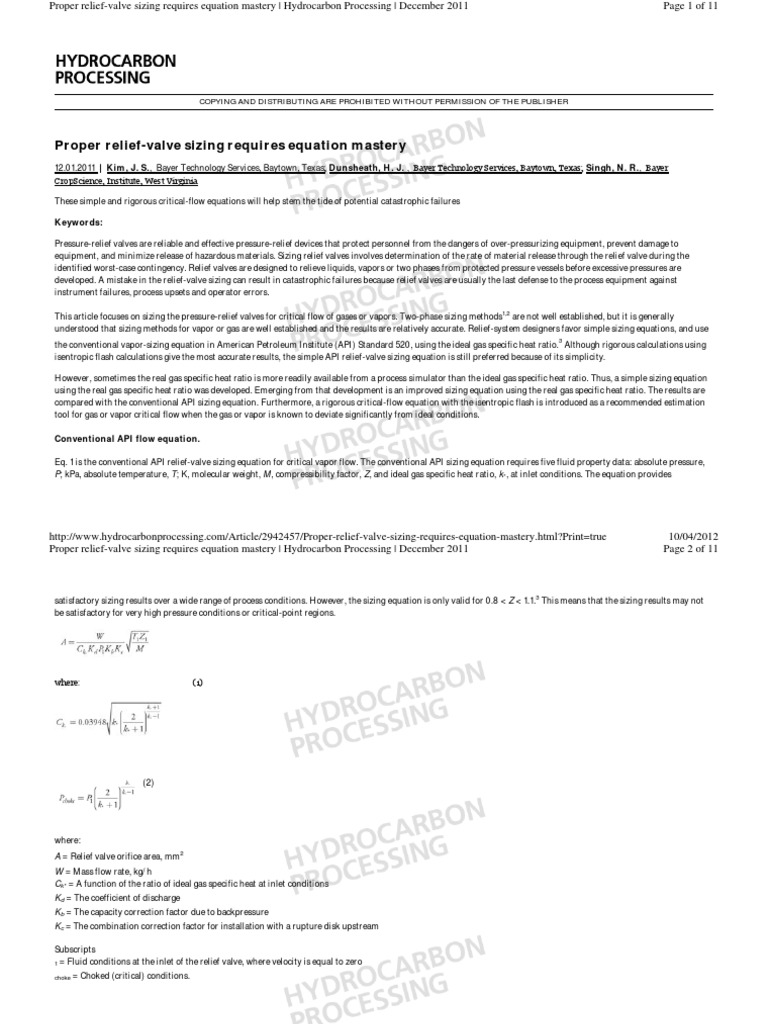 (Hydrocarbonprocessing) - Proper Relief-Valve Sizing Equation | PDF ...