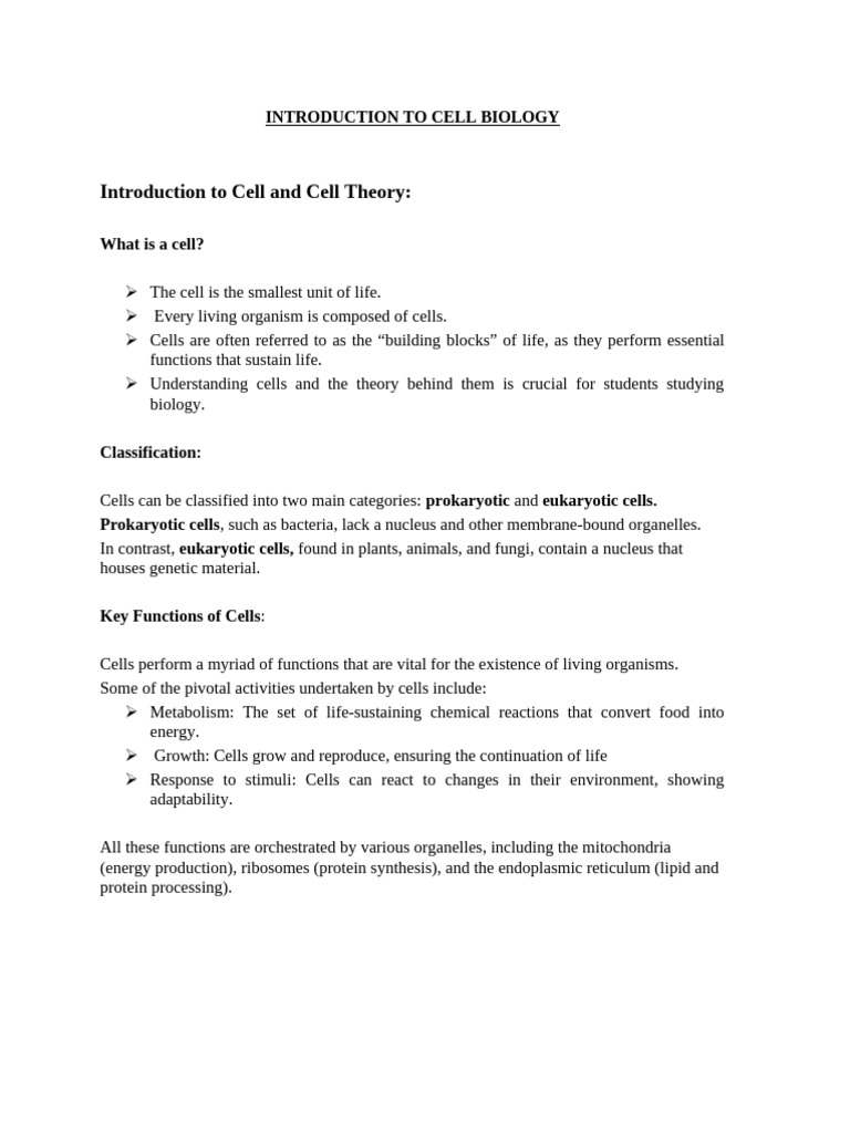 L-1, Introduction - History and The Cell Theory | PDF | Cell (Biology ...