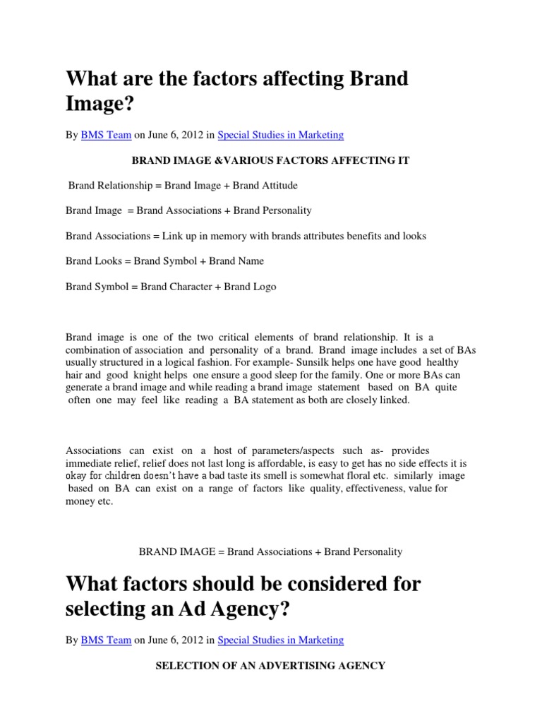 Factors Influencing Brand Image | PDF | Marketing Communications | Brand