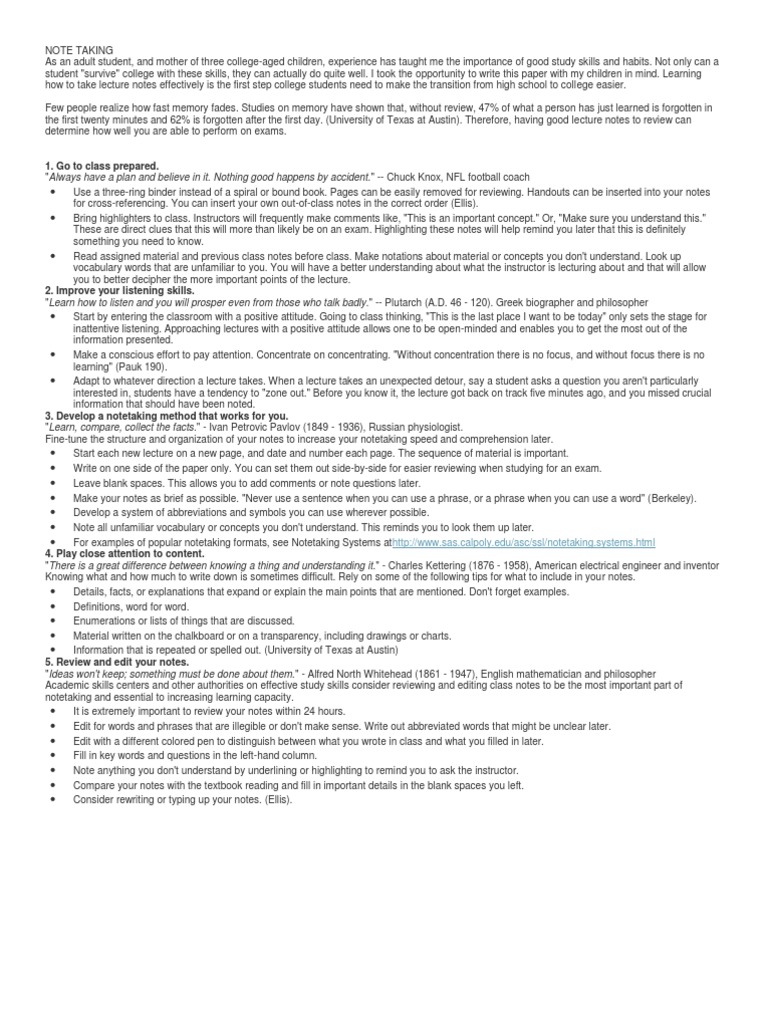 Note Taking | PDF | Study Skills | Lecture