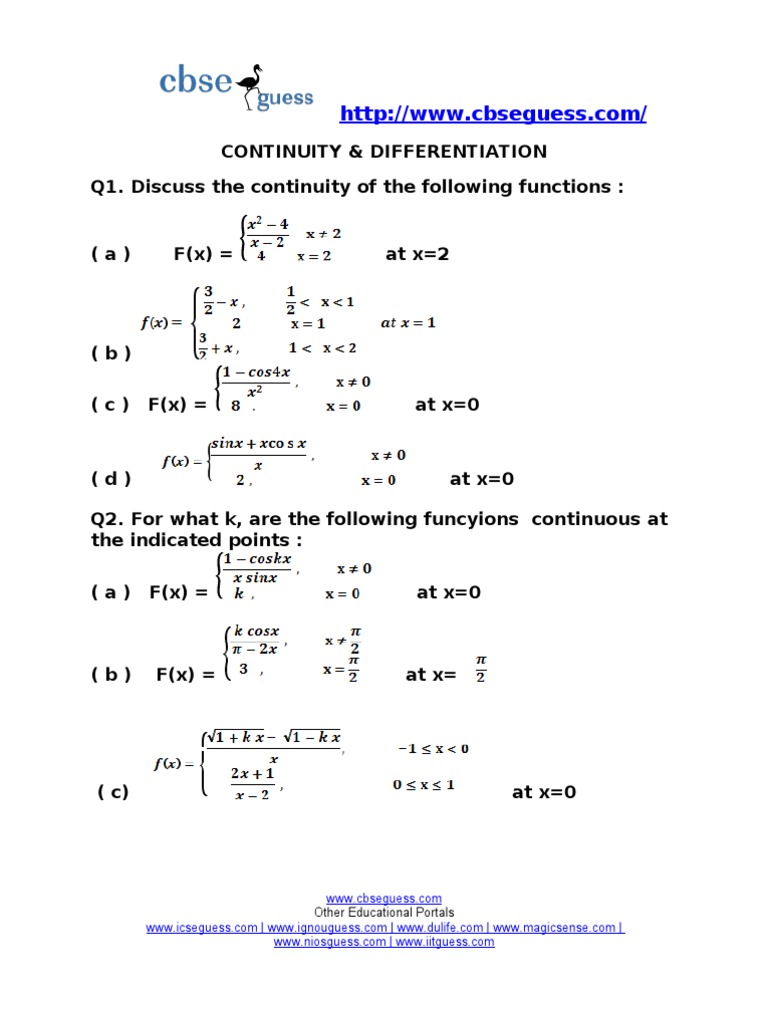 Continuity and Differentiation Exercises | PDF