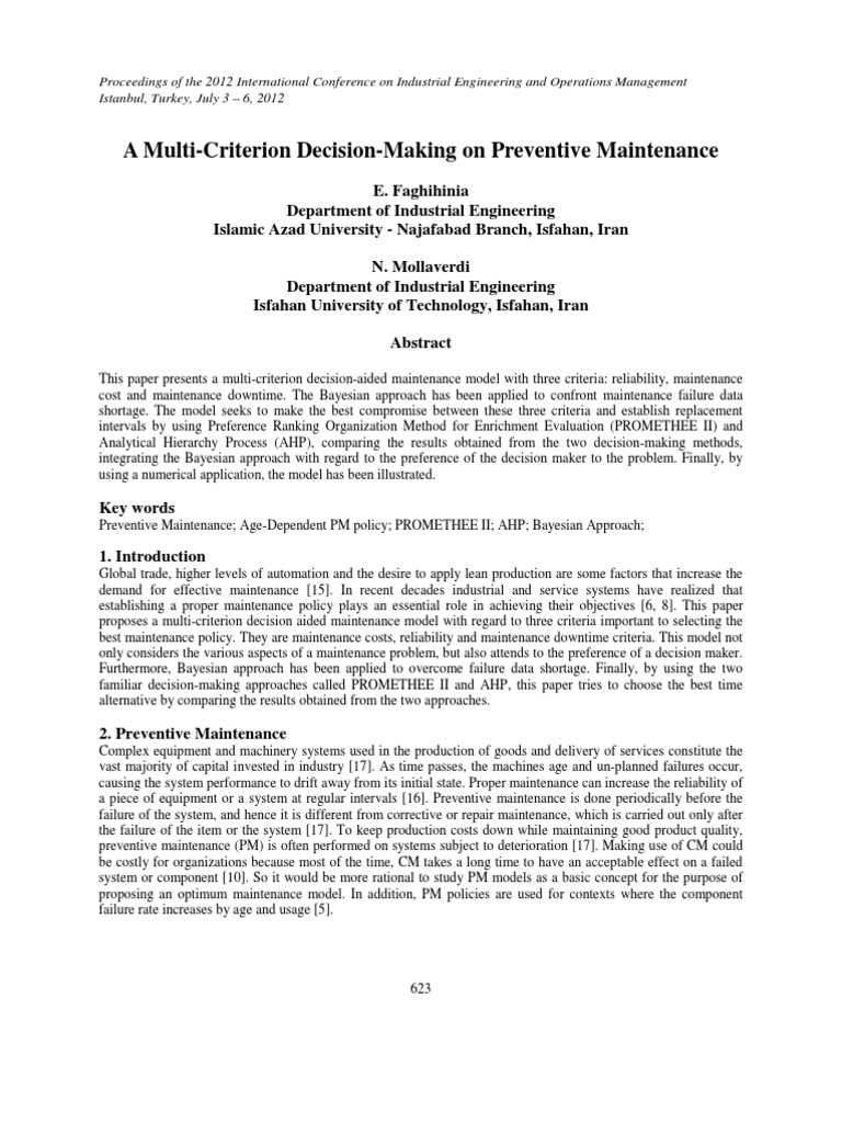 A Multi-Criterion Decision-Making On Preventive Maintenance | PDF | Reliability Engineering ...