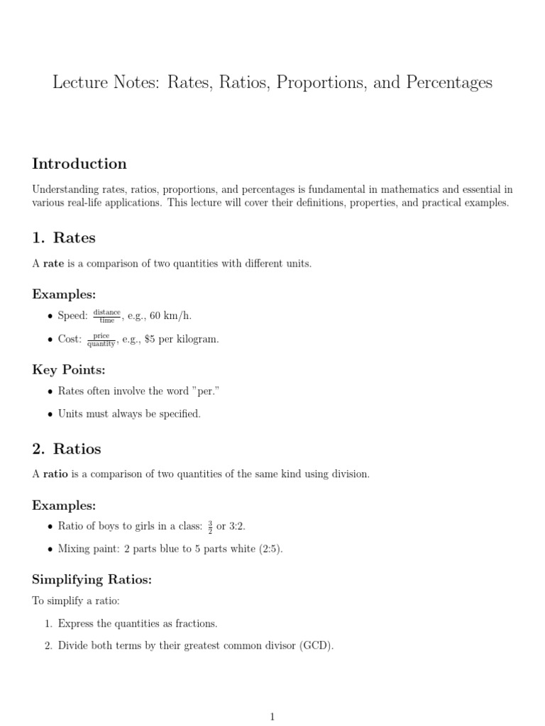 2.1 Rates Ratios and Proportions | PDF | Ratio | Percentage
