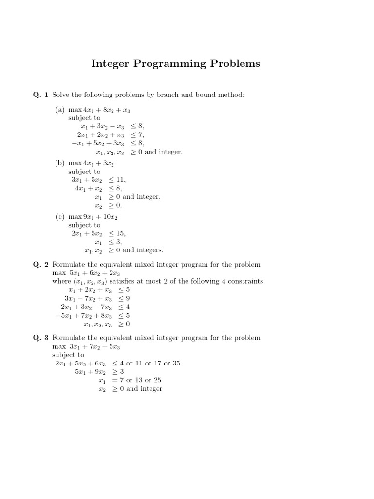 Integer Problem Sheet | PDF