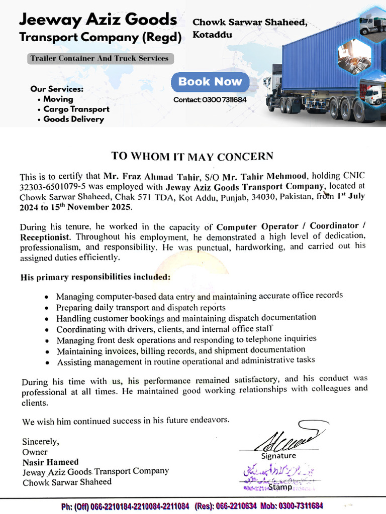 Experience Letter Fraz Ahmad Tahir _20260224_122748_0000 | PDF