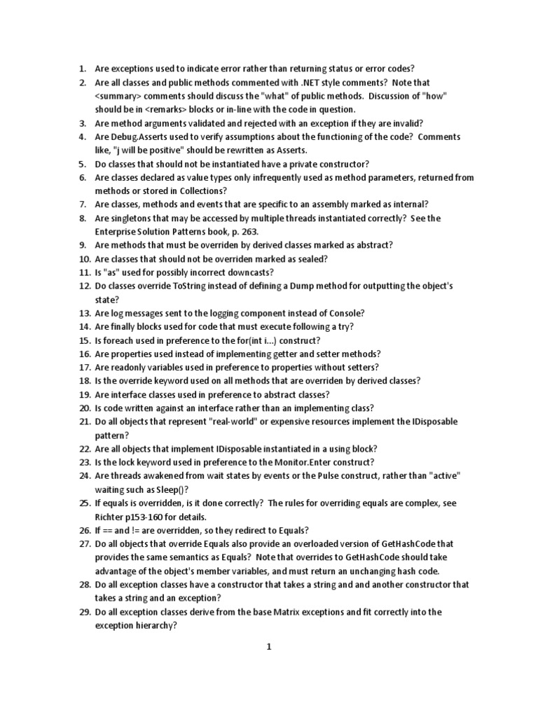 C# Code Review CheckList | PDF | Class (Computer Programming) | Method ... C# Code Review CheckList | PDF | Class (Computer Programming) | Method ...