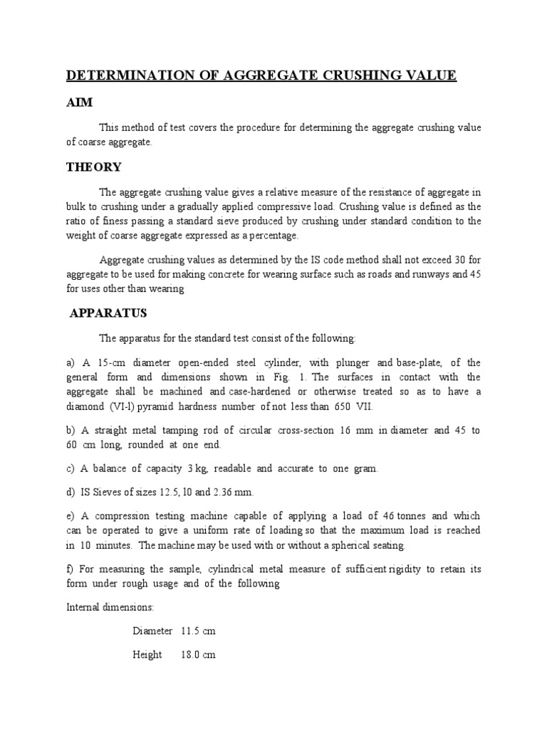 Determination of Aggregate Crushing Value and Impact Value | PDF ...