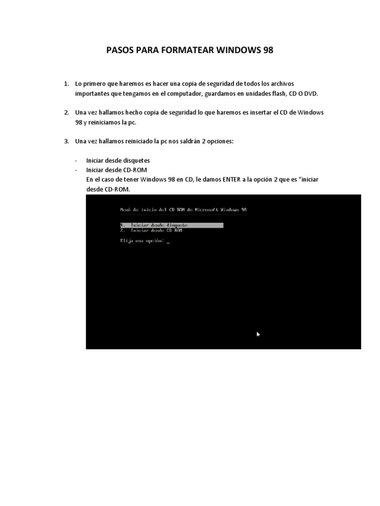 Formatear e Instalar Windows 98 | PDF