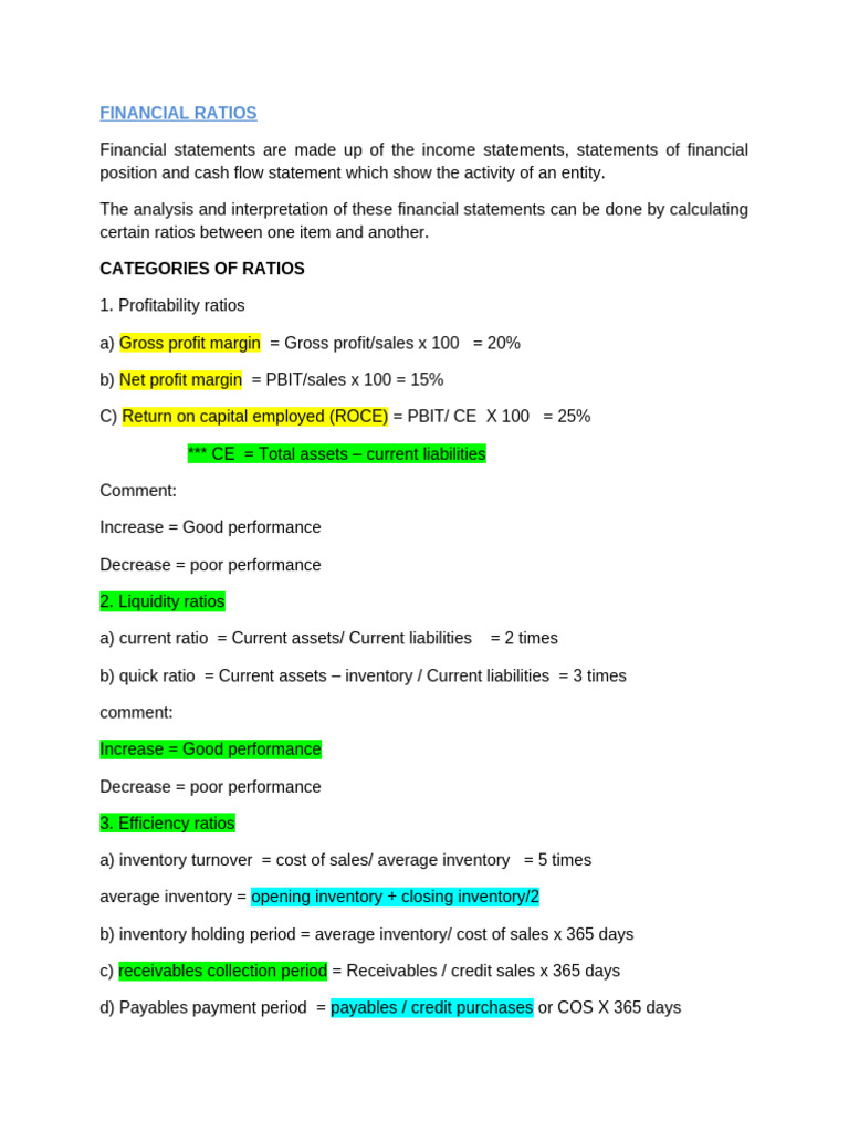 Financial Ratios - Interpretation of Financial Statement | PDF ...