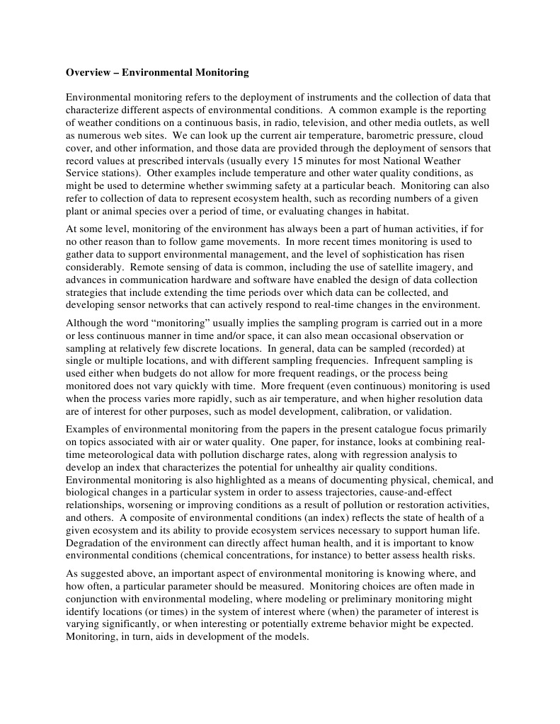 Overview Of Environmental Monitoring Pdf Environmental Monitoring