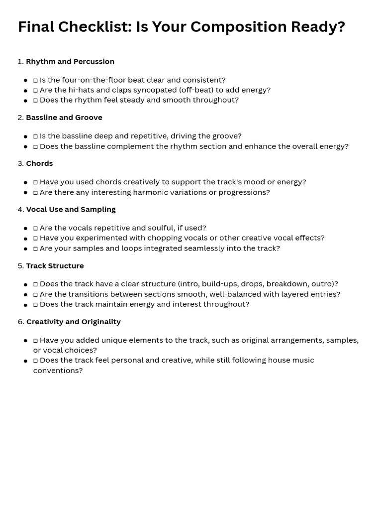 House Music Checklist | PDF
