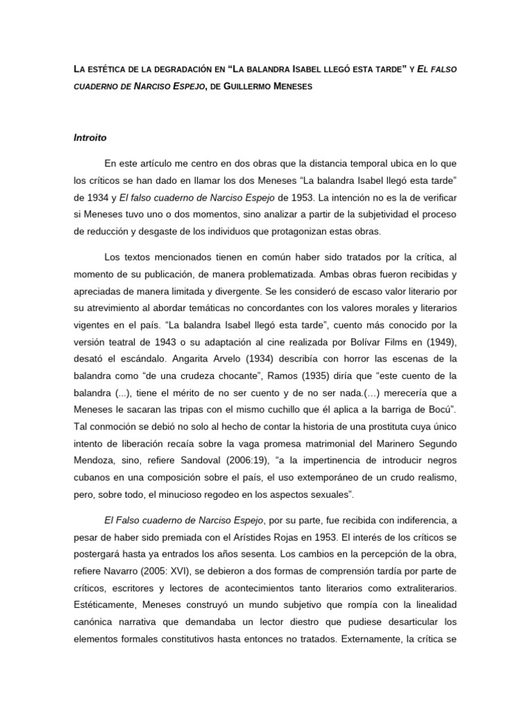 LA ESTÉTICA DE LA DEGRADACIÓN EN “LA BALANDRA ISABEL LLEGÓ ESTA TARDE ...