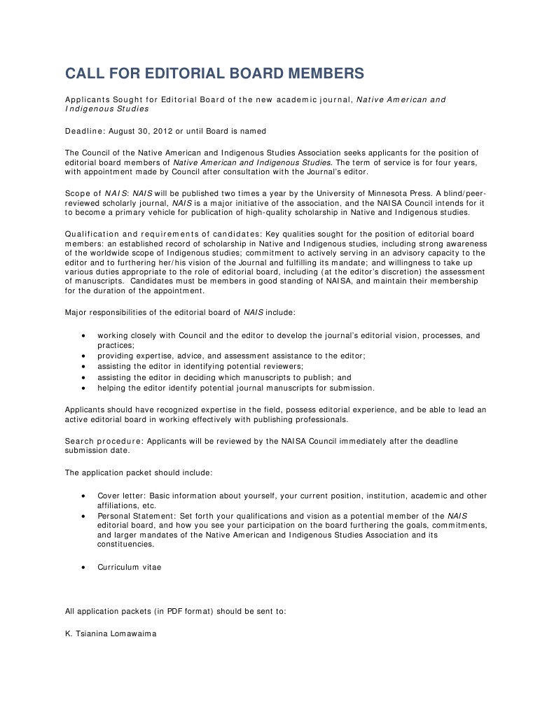 Call For Editorial Board Members: Indigenous Studies | PDF | Academic ...