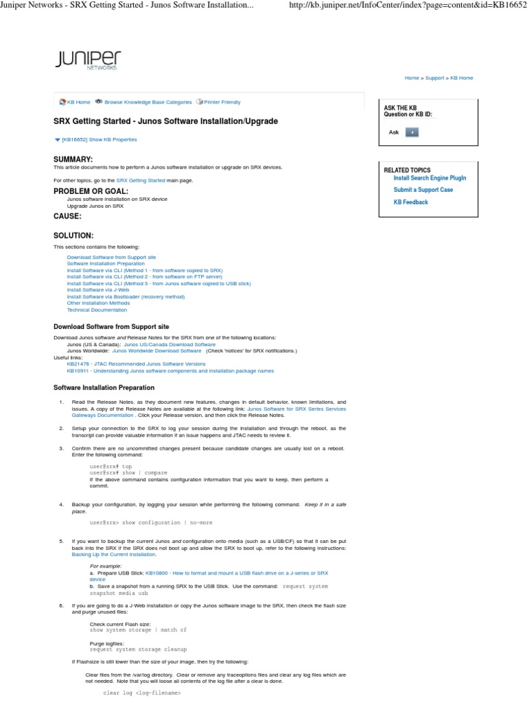 Juniper Networks - SRX Getting Started - Junos Software Installation - Upgrade - Knowledge Base ...