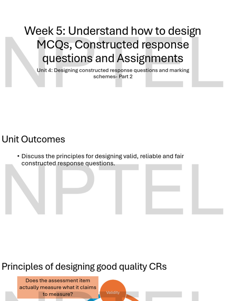 Week 5- Unit 4- Designing constructed response questions and marking ...