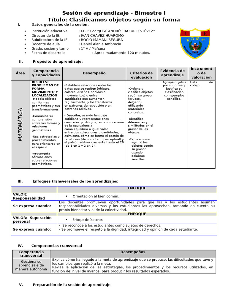 SESION de MATEMATICA Clasificamos Objetos Según Su Forma | PDF ...