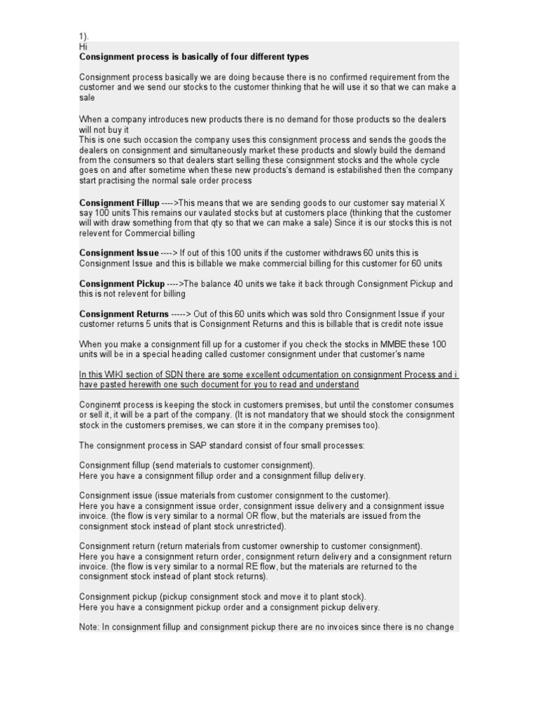 Sap Consignment Process | PDF | Invoice | Warehouse