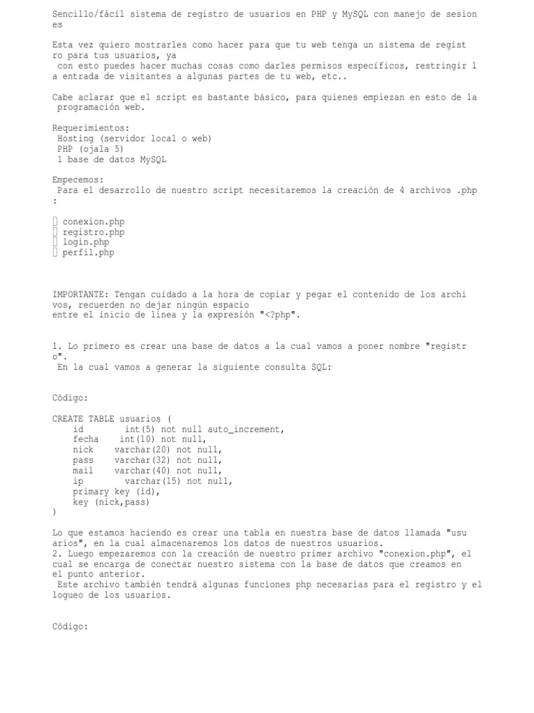 PHP y MySQL Con Manejo de Sesiones | PDF | Php | Mi sql