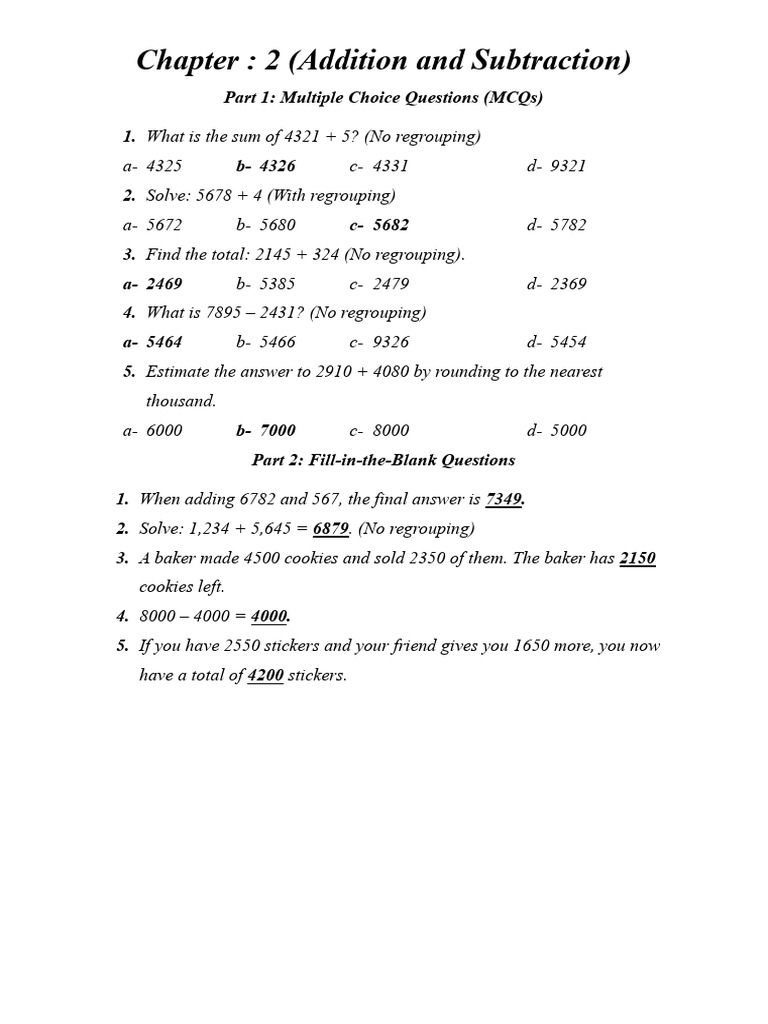 Chapter 2 Addition and Subtraction | PDF