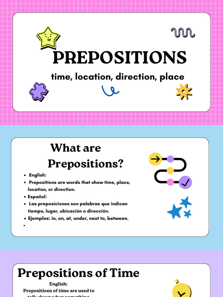 Parts of Speech Prepositions Presentation in Colorful Cute Style | PDF