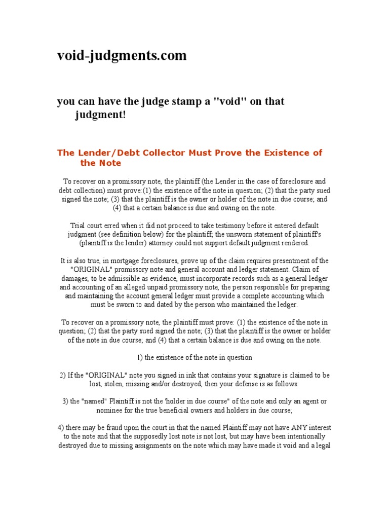 Void Judgment Info Great Stuff | PDF | Foreclosure | Assignment (Law)