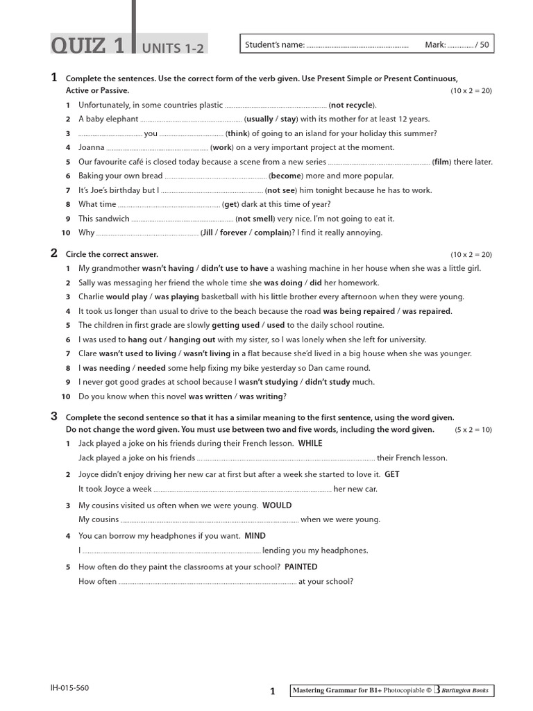 MasteringGrammarB1Plus_QuizzesTests_25050 | PDF | Pasta