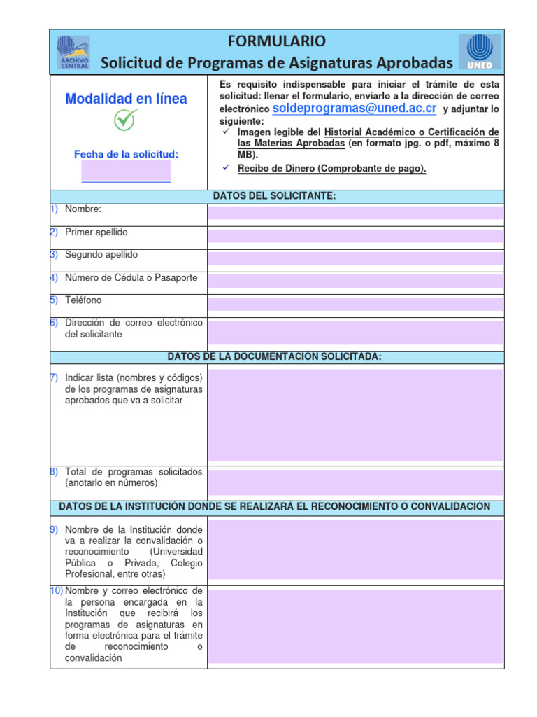 Formulario Del Archivo Central Para Solicitud de Programas | PDF ...