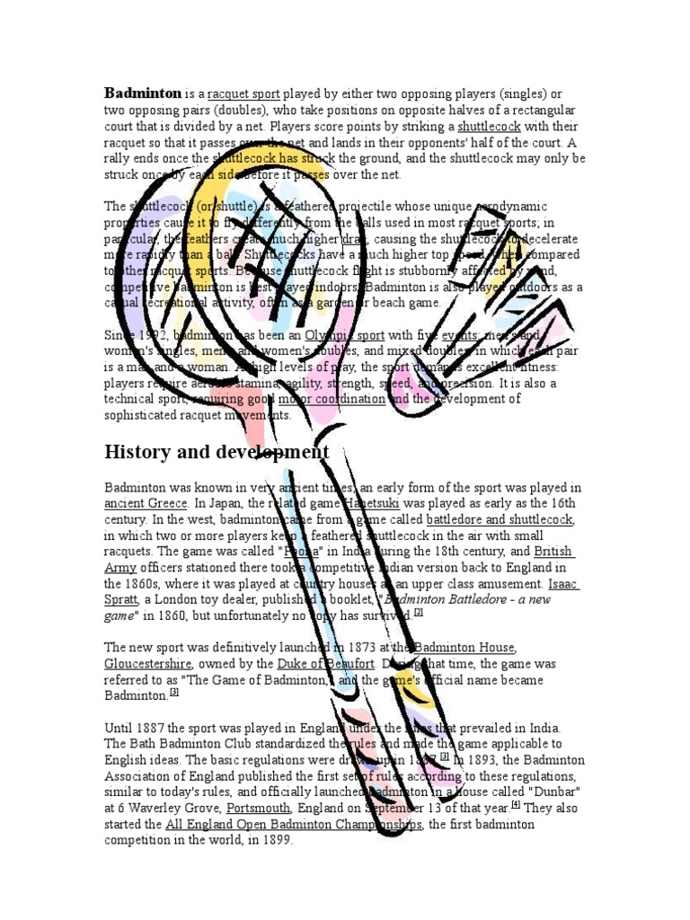 History and Development: Badminton | PDF | Racquet Sports | Hobbies