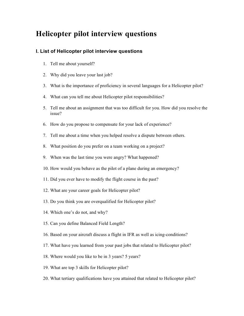 Helicopter Pilot Interview Questions Guide | PDF | Career & Growth