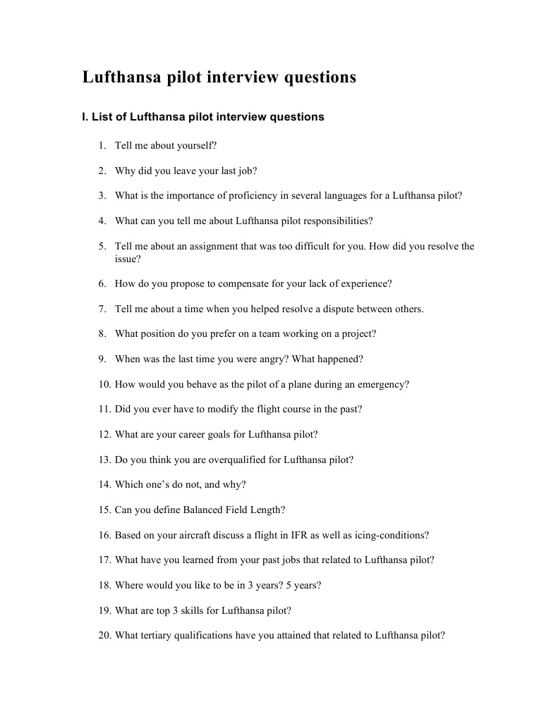 Lufthansa Pilot Interview Questions | PDF