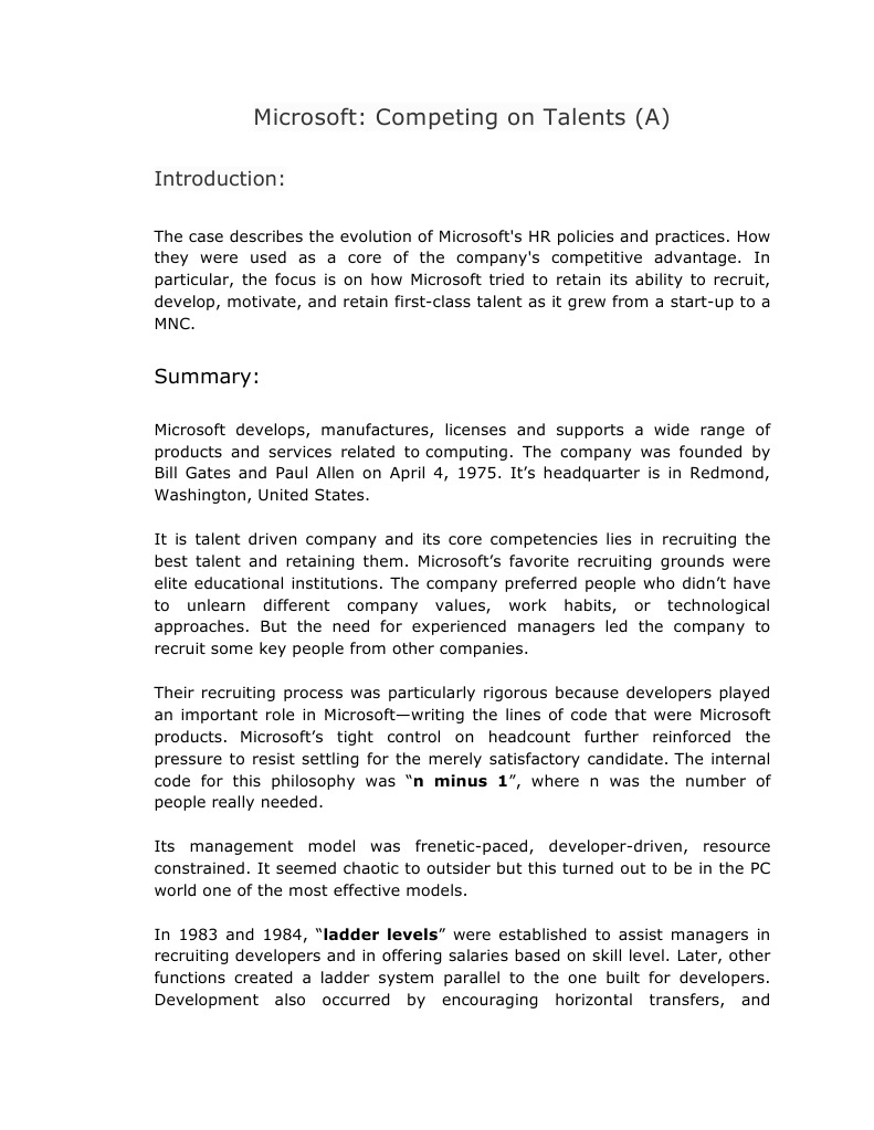 Microsoft Case | PDF | Employee Retention | Microsoft