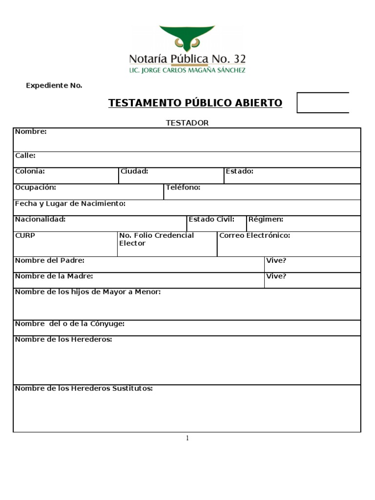 Formato Para Testamento Con 1 Testigo
