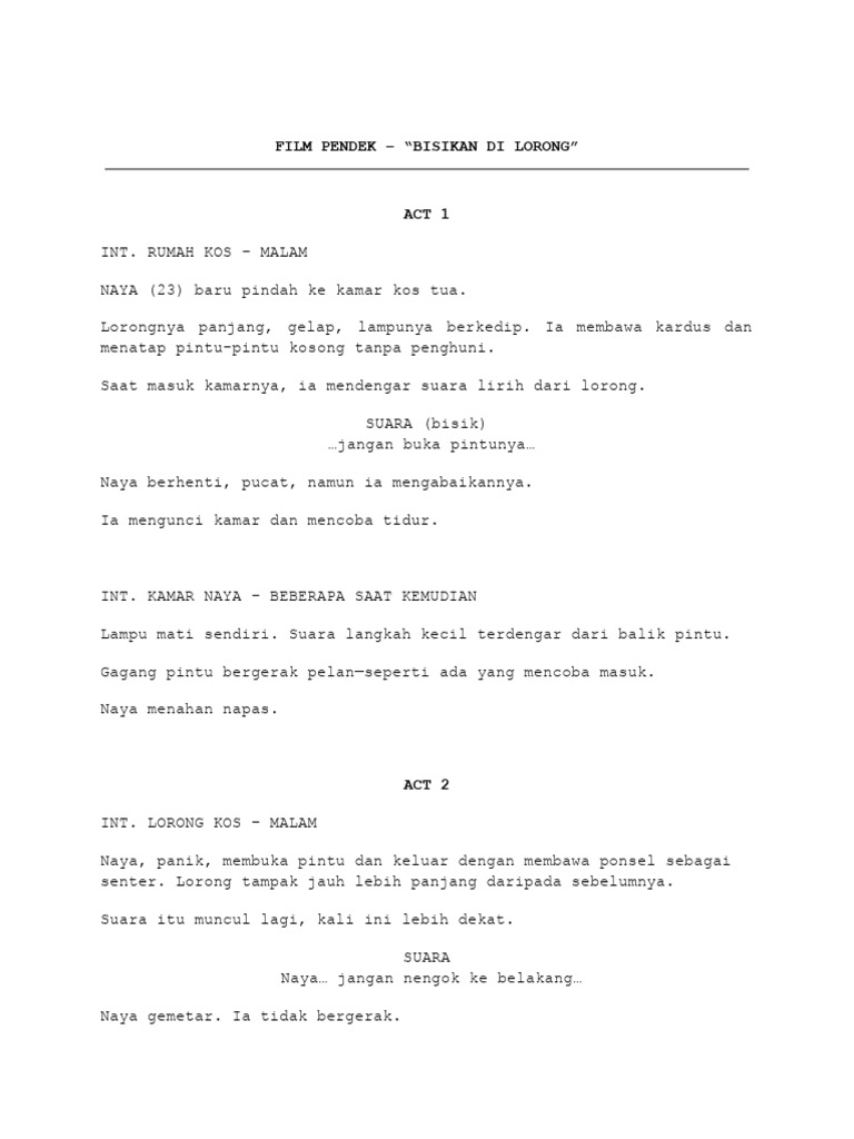 Contoh Naskah - Film Pendek – “Bisikan Di Lorong” - Copy | PDF