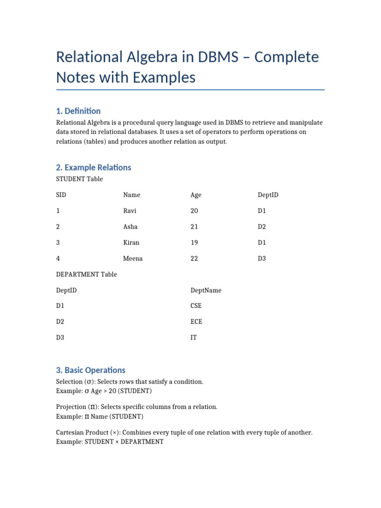 Relational Algebra Full Operations-1 | PDF | Relational Model | Data ...