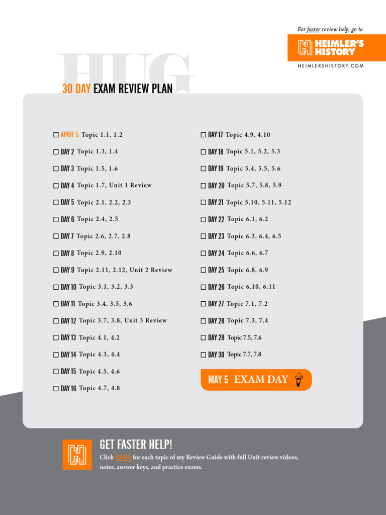 AP HUG 30-Day Exam Review Plan 2026 | PDF